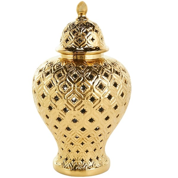 Gold Ceramic Living Room Decorative Jars with Geometric Cutout Design ...