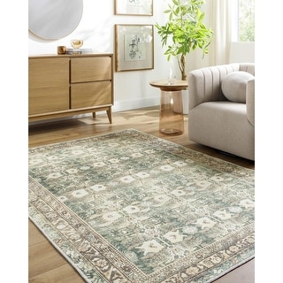Domani Grove Machine Washable Distressed Grey Medallion Area Rug - Bed ...