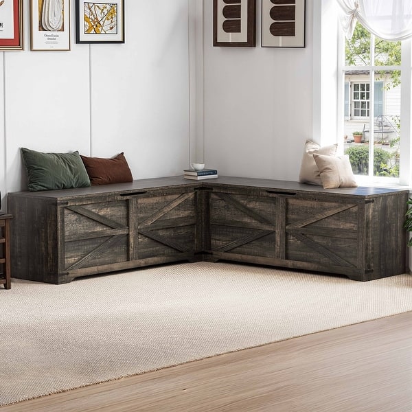 Moasis L-Shaped Corner Bench Seating with Wooden Storage Chest and ...