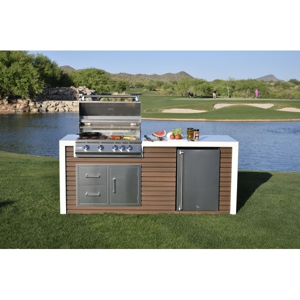 Professional Shiplap Outdoor Kitchen KoKoMo Grill With Waterfall Edge ...