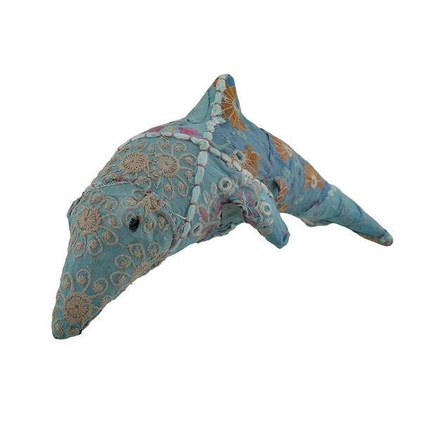 Blue Vintage Sari Fabric Covered Paper Mache Dolphin Sculpture - 7 X 14 ...