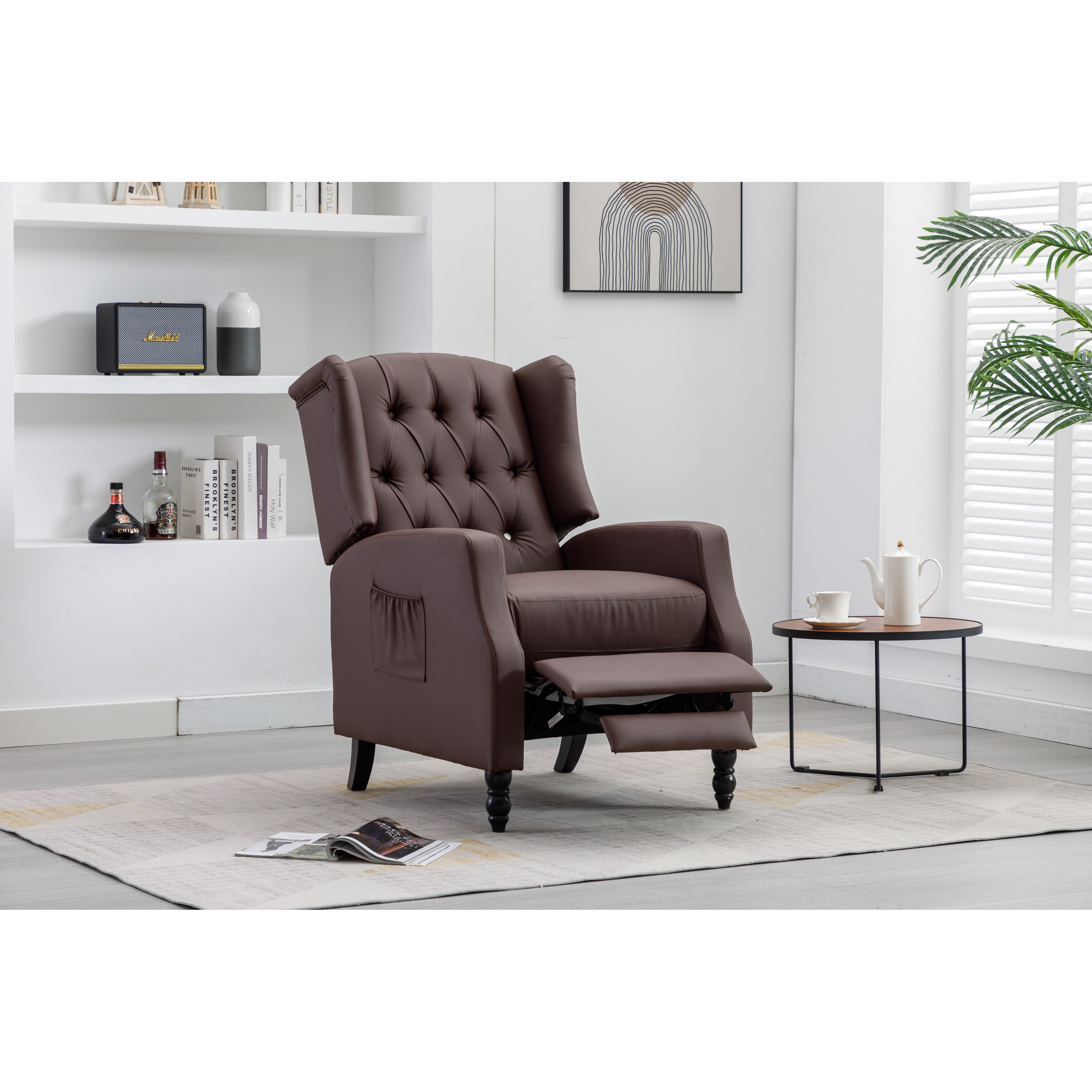 Brown Leather Single Recliner Winback Accent Chair Sofa Nap Armchair ...