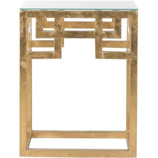 Greek Key Gold Glass Top End Table for Living Room or Study - Bed Bath ...