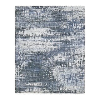 Shahbanu Rugs Charcoal Black and Blue Modern Design Hand Knotted Wool ...