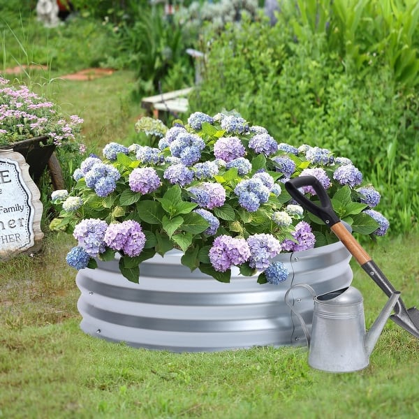 Round Galvanized Steel Raised Garden Bed Planter, Open Bottom - Bed ...