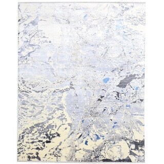 One of a Kind Hand-Knotted Modern 8' x 10' Abstract Silk Grey Rug - 8 ...