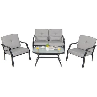 4 Pieces Outdoor Conversation Set with Seat Back Cushions and Waist ...