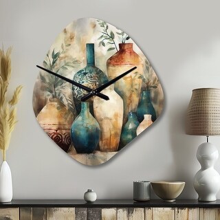 Green And Orange Artisanal Boho Pottery I - Boho Pottery Wall Clocks in ...