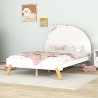 Kids Full Bed Frame with Curved Headboard, Children Platform Shelf ...