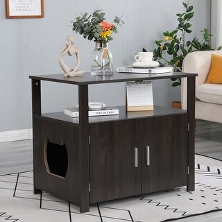 Wooden Cat Litter Box End Table with Reversible Entrance Door - Bed ...