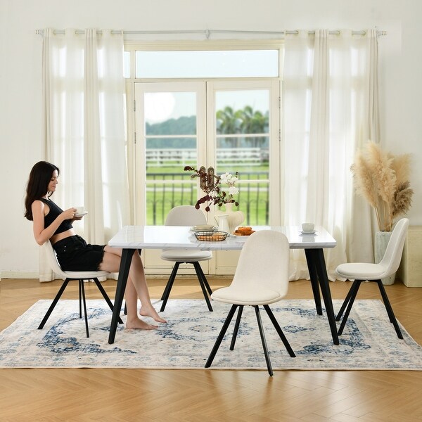 Sunflower Fabric Upholstered Swivel Dining Chairs with Black Geometric Legs Adjustable Feet High Back Set of 4 Beige