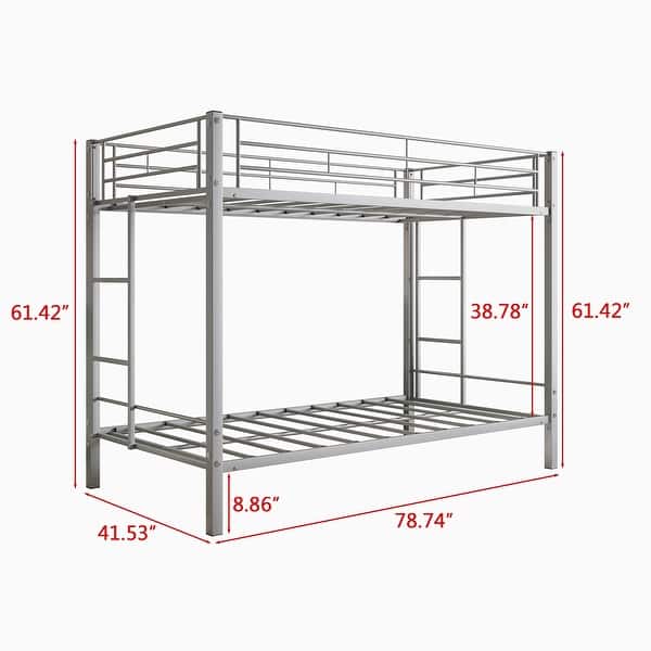 Twin Over Twin Metal Bunk Bed with Shelf and Slatted Support - Bed Bath ...