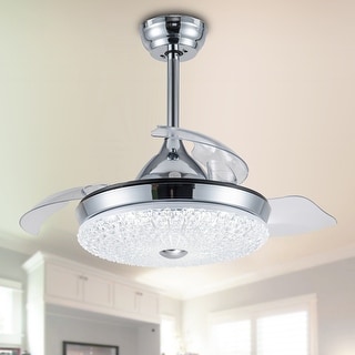 36" Crystal Shade Pendant Ceiling Fan with Concealable Fan Blades 3 ...