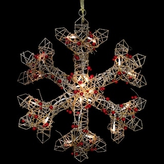 19" Lighted Silver Glittered Berry Rattan Snowflake Christmas Window ...