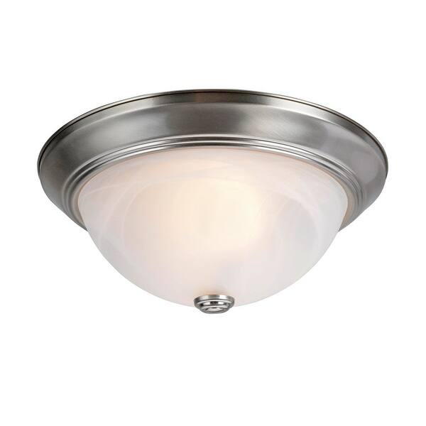 2Lt Flush Mount Ceiling Light Fixture,Brushed Nickel,White Alabaster ...