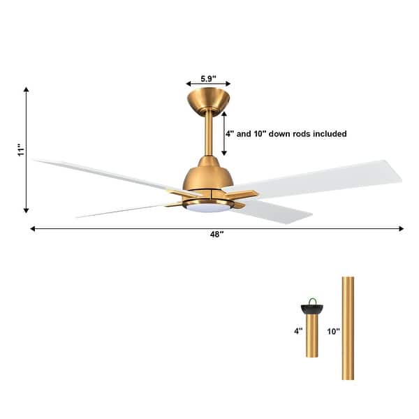 48-inch Gold Plywood Modern Dimmable Ceiling Fan with Light and Remote ...