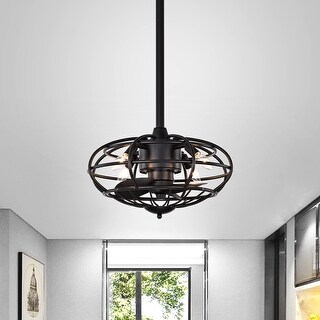 Chestnut-shaped Ceiling Fan Chrome Circular Caged Ceiling Fan w/ Remote ...