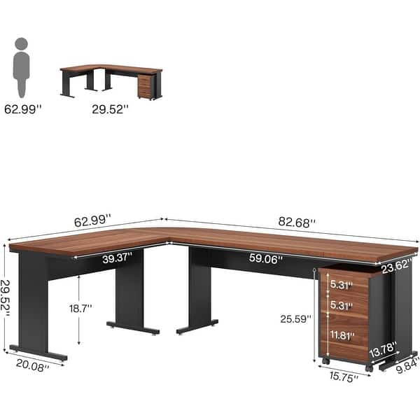 83" L-Shaped Executive Desk, Large L Office Desk with 3-Drawer Mobile ...