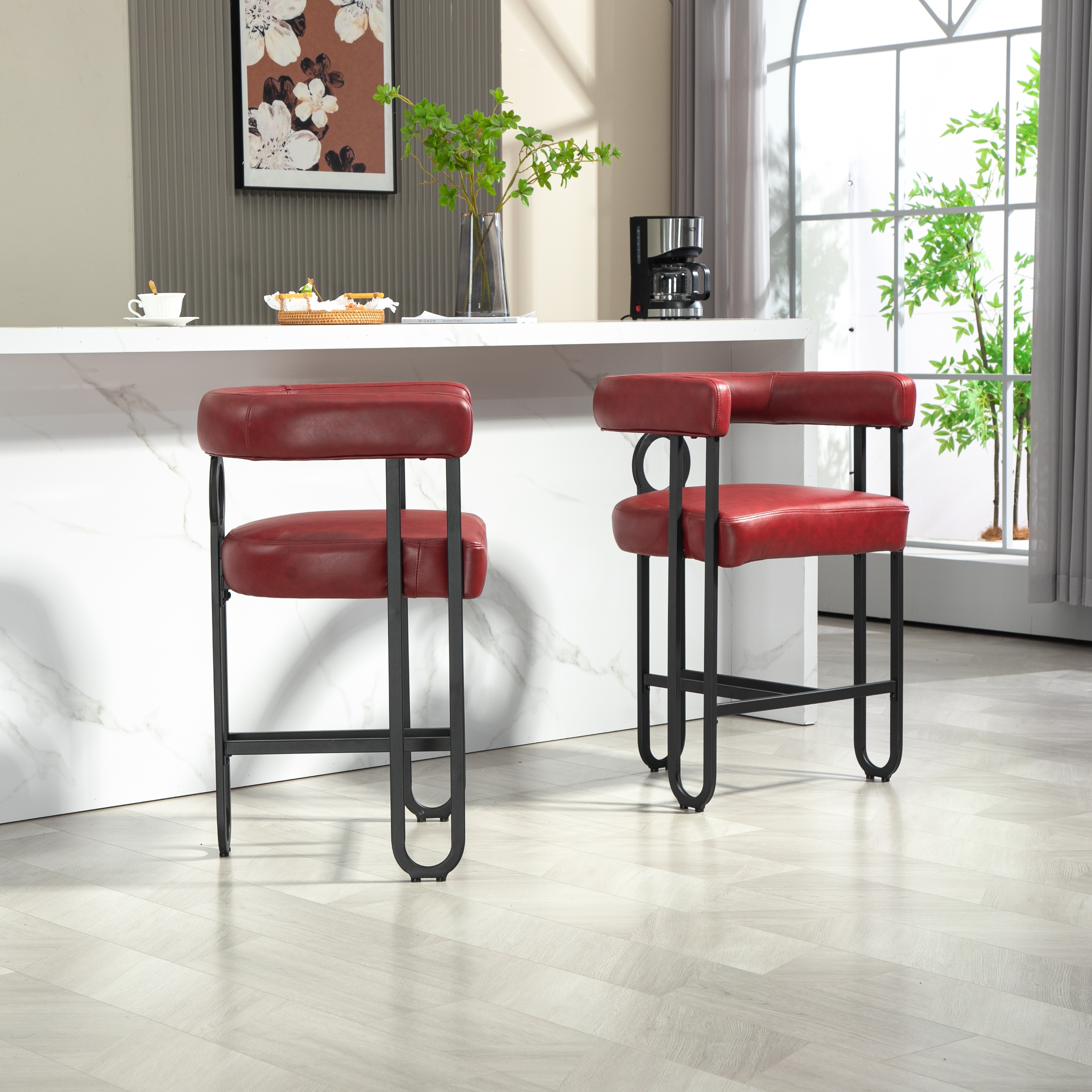 Wine Red 23.62 Upholstered Barstools with Metal Frames Set of 2 Bed Bath Beyond 41924814