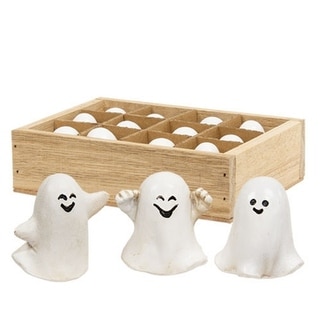 Set of 12 Miniature Carved Resin Ghosts in Wooden Crate, Spooky ...