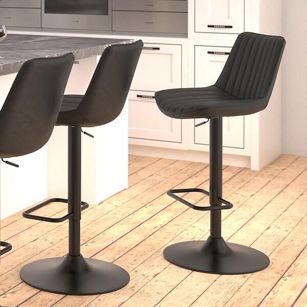 Inspire Faux Leather and Metal Adjustable Airlift Stool Set of 2 Brown and Black 203 190BN
