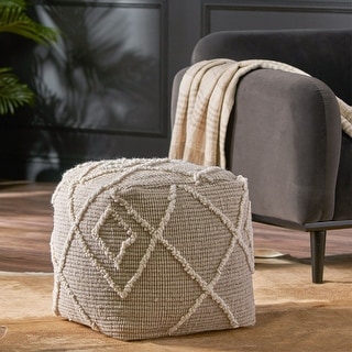 Boho Wool and Cotton Ottoman Pouf - Bed Bath & Beyond - 39035223