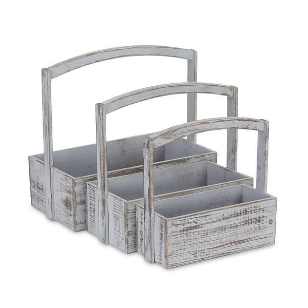 Gray-washed Wood High Handle Containers (Set of 3) - Bed Bath & Beyond ...