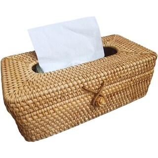 Rattan Tissue Box Cover - Light Brown - 9.5"L x 4.7"W x 3.5"H - Bed ...