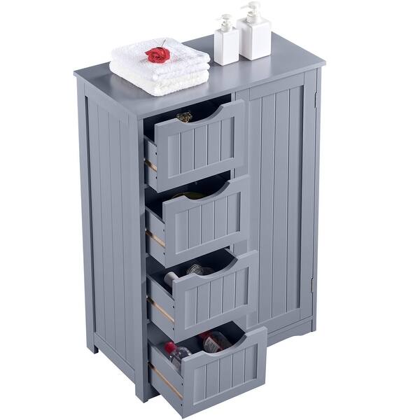 Alden Design Wooden Bathroom Storage Cabinet with 4 Drawers & Cupboard ...
