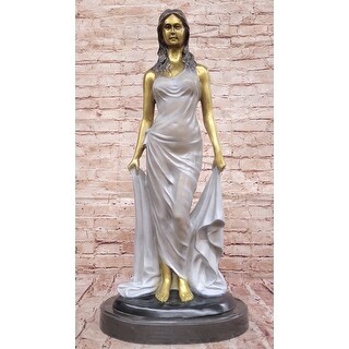 Golden Patina Woman In Draped Gown – Elegant Bronze Sculpture - Bed ...