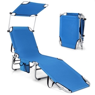 Foldable Sun Shading Chaise Lounge Chair Adjustable Beach Recliner Blue ...