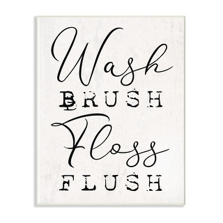 Stupell Wash Brush Floss Flush Black and White Distressed Rustic Look ...