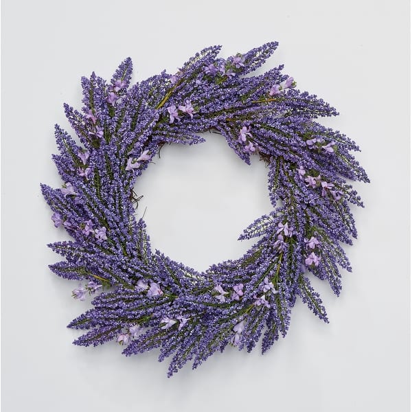 22" Heather Wreath w/ Purple Flowers on Natural Twig Base - 22 - Bed ...