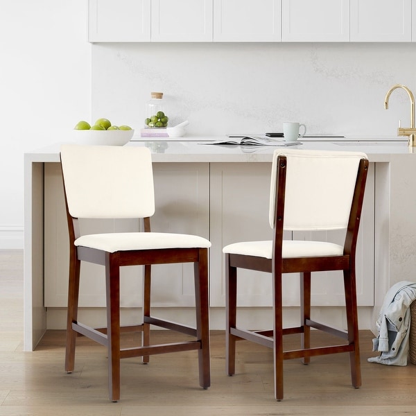 23 Inches Farmhouse Upholstered Counter Height Bar Stools with Back Set of 2 On Sale Bed Bath Beyond 39070269