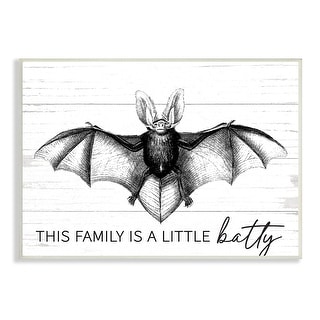 Stupell This Family Is Batty Witty Saying Detailed Bat Wood Wall Art ...