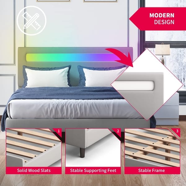 Mixoy Platform Bed Frame with Smart RGB LED Light Strip |Bed Frame with ...