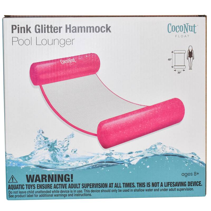 CocoNut Float: Pink Glitter Hammock Pool Lounger - 49" x 30" Inflatable ...