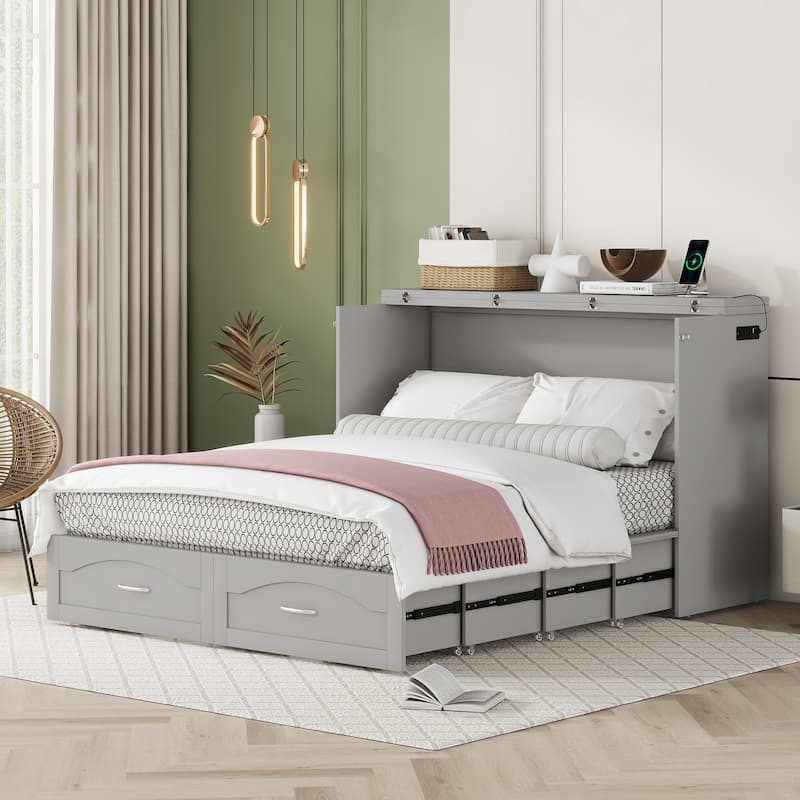 Murphy Bed Wall Bed With Drawer And A Set Of Sockets And Usb Ports