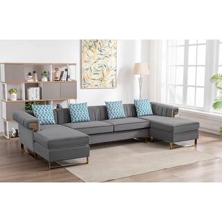 Gray Velvet Sofa 5-Seater Double Chaise Sectional Sofa - Bed Bath & Beyond - 38006506