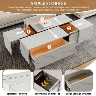 Convertible Coffee Table Sliding Accent Tables with Drawers and Hidden ...