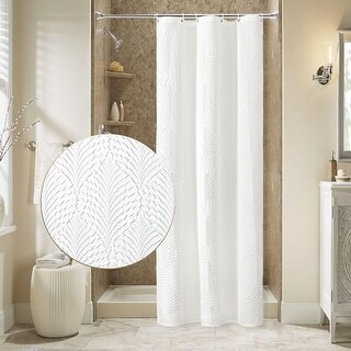 3D Embossed Textured White Fabric Shower Curtain with Hooks, 36W x 72L ...