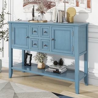 Blue Buffet Sideboard Console Table with Bottom Shelf - Bed Bath ...