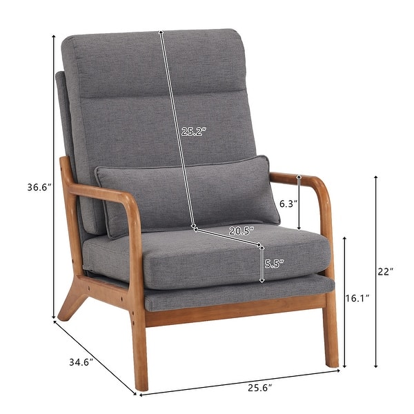 Mid-Century Modern High Back Armchair with Solid Wood Armrest - Bed ...