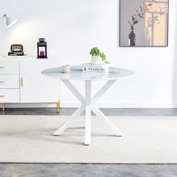White Table Cross Leg Mid-century Dining Table With Round Wood Table ...