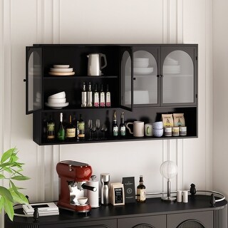 Wall-mounted Four-door Glass Buffet Storage Cabinet - Bed Bath & Beyond ...