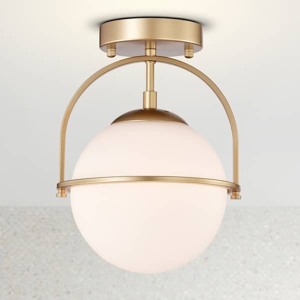 Mid Century Globe Ceiling Light Opal Glass Gold Light Fixture Ceiling ...