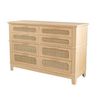Dana 52 Inch Chest Cabinet, Pine Wood and Woven Rattan, 8 Drawers ...