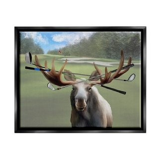 Stupell Funny Golf Clubs Moose Antlers Framed Floater Canvas Wall Art ...
