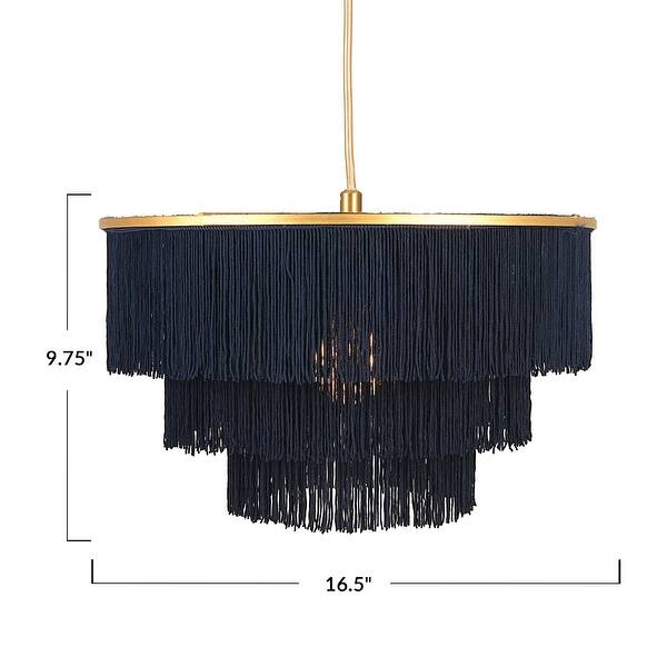 Glam Metal Ceiling Light with Fringe - 16.5"L x 16.5"W x 9.8"H - Bed ...