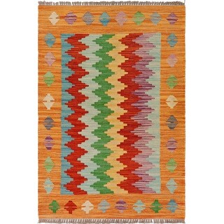 Eclectic Turkish Kilim Gunner Rust Blue Hand-Woven Wool Rug - 2'1'' x 3 ...